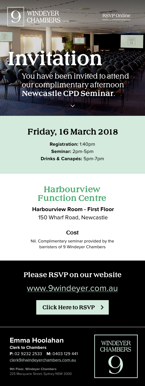 Newcastle complimentary CPD seminar 2018 — 9 Windeyer Chambers